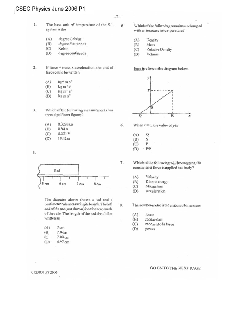 CSEC Physics June 2006 P1 | PDF