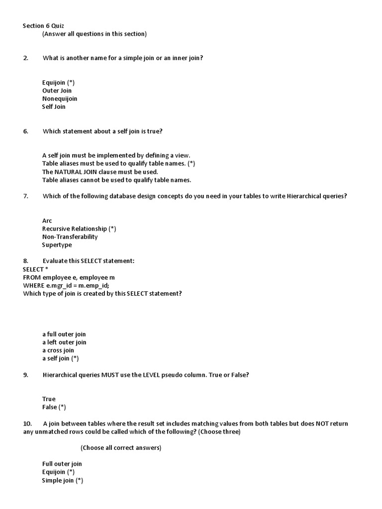 Section 6 Quiz | PDF | Table (Database) | Data Management