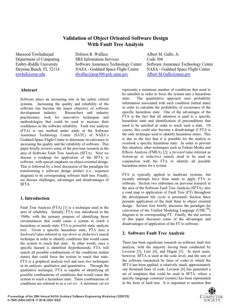 Validation of Object Oriented Software Design With Fault Tree Analysis | Download Free PDF ...
