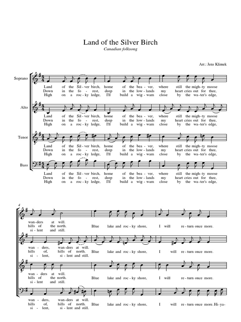 FOLK Land of The Silver Birch SATB | PDF | Choral Music | Elements Of Music