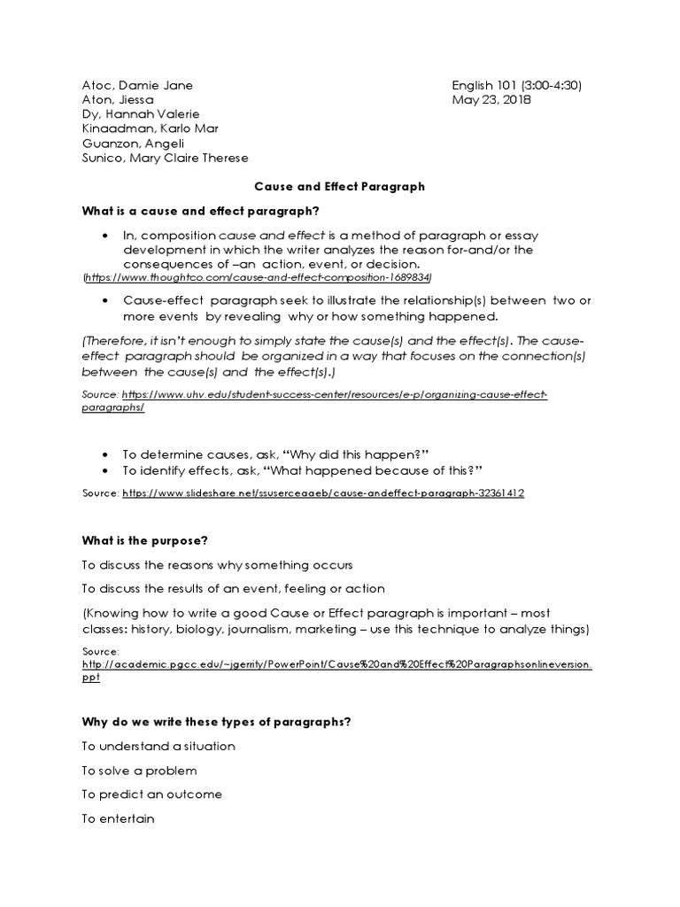 Writing Cause-Effect Paragraphs | PDF | Causality | Paragraph