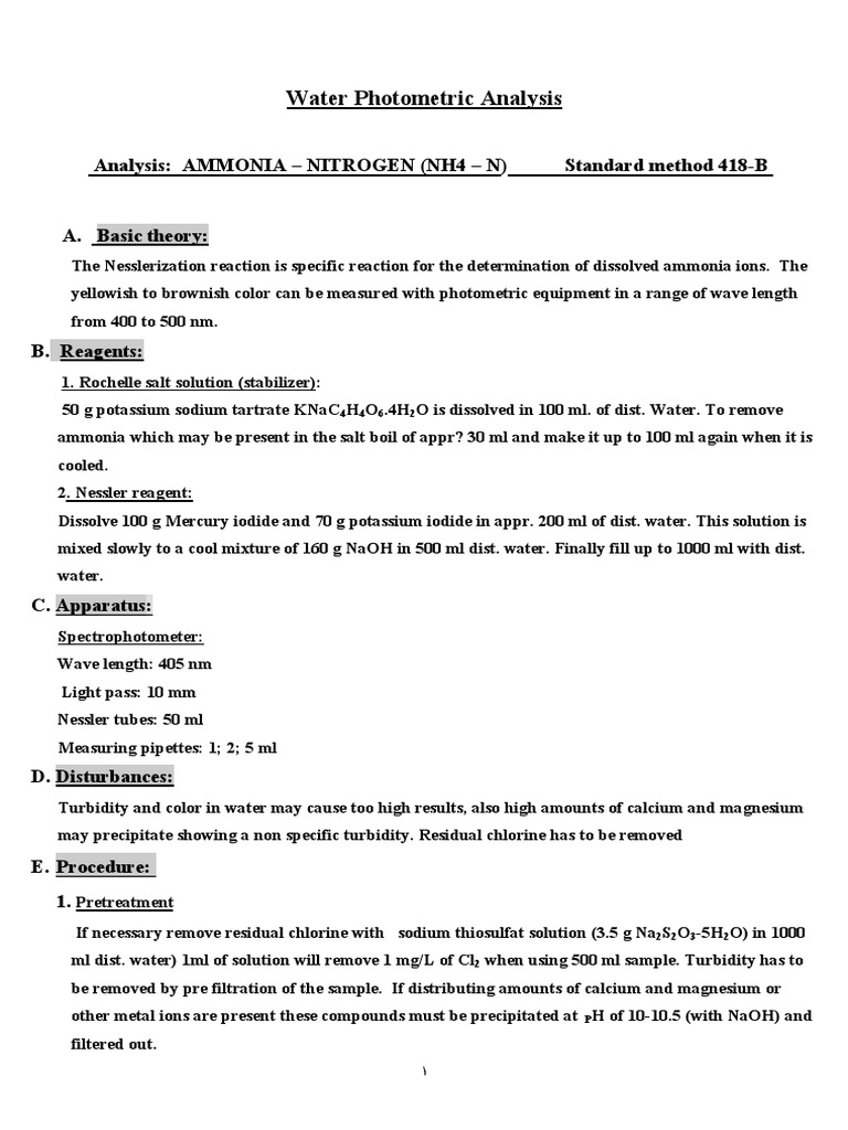 Water Photometric Analysis PDF | PDF | Chlorine | Spectrophotometry