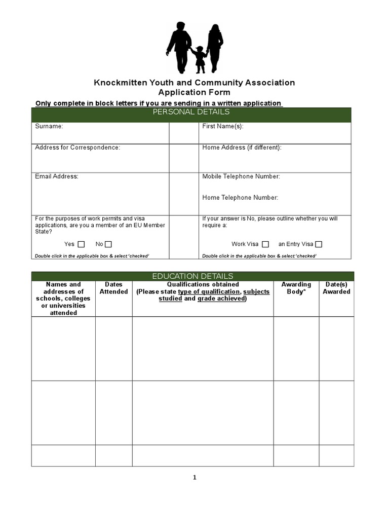 Application Form Knockmitten Youth and Community Centre | PDF ...