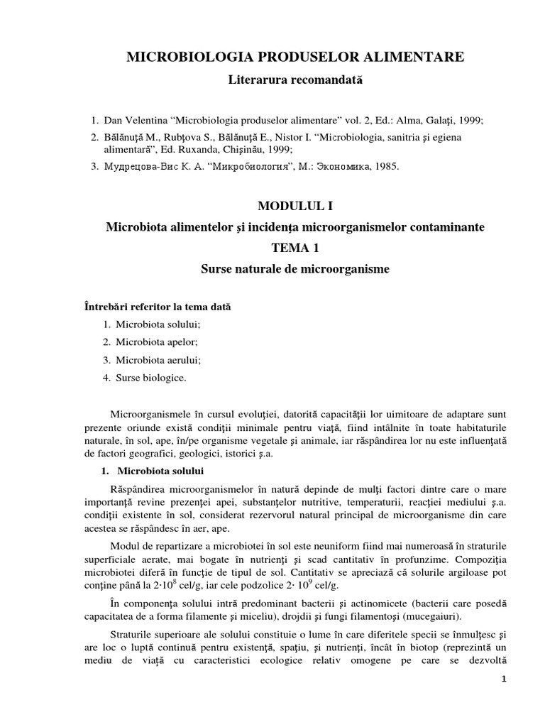 Microbiologia Produselor Alimentare PDF | PDF