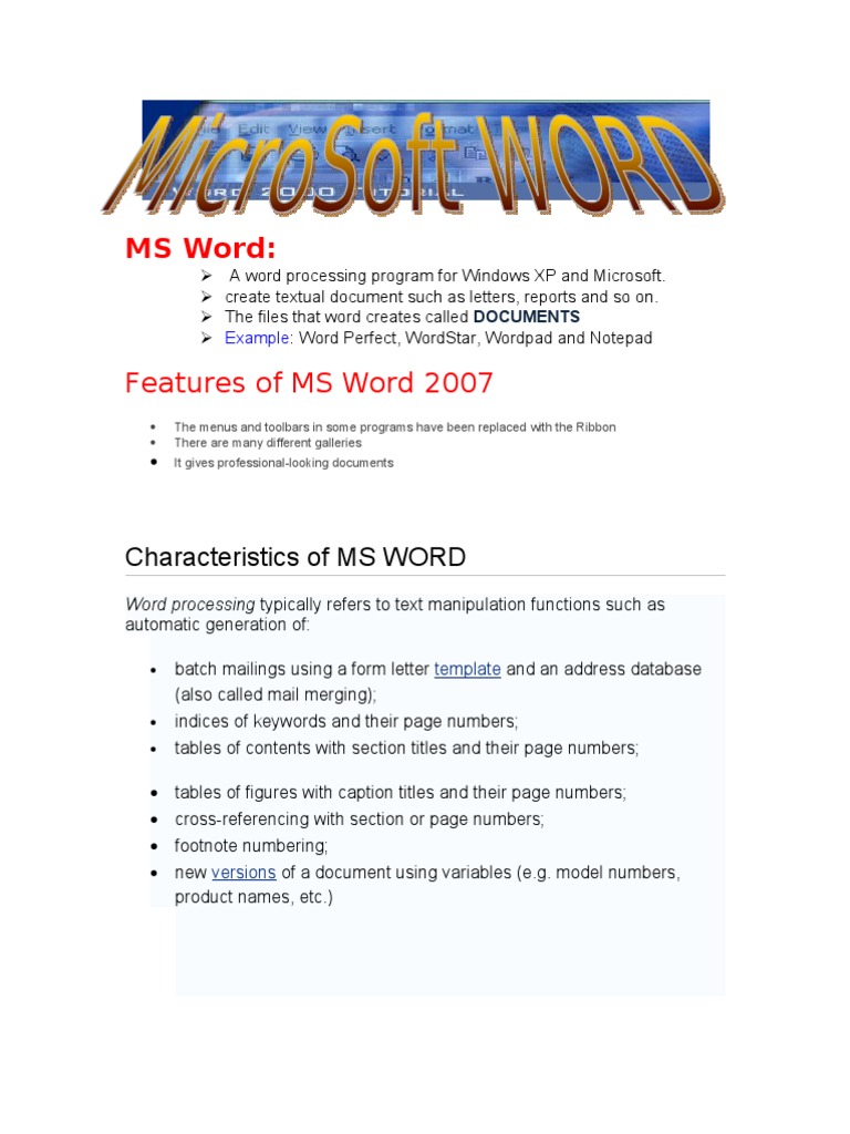MS Word 2007 | PDF | Microsoft Word | Computer Keyboard