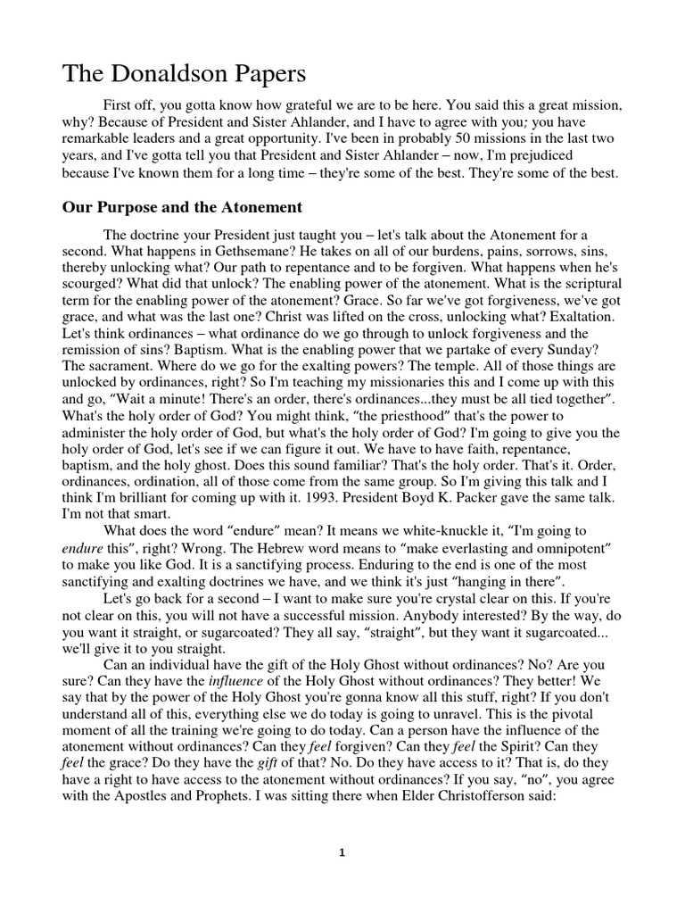 Donaldson Papers PDF | PDF | Revelation | Missionary (Lds Church)