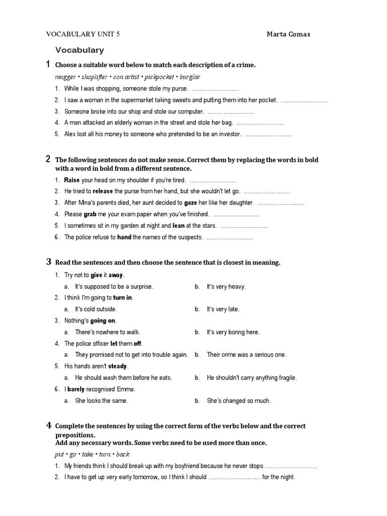 Vocabulary unit 5 - crime and legal terms | PDF | Phrase