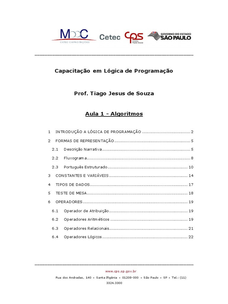 Algoritmos Aula 1 | PDF | Algoritmos | C (linguagem de programação)
