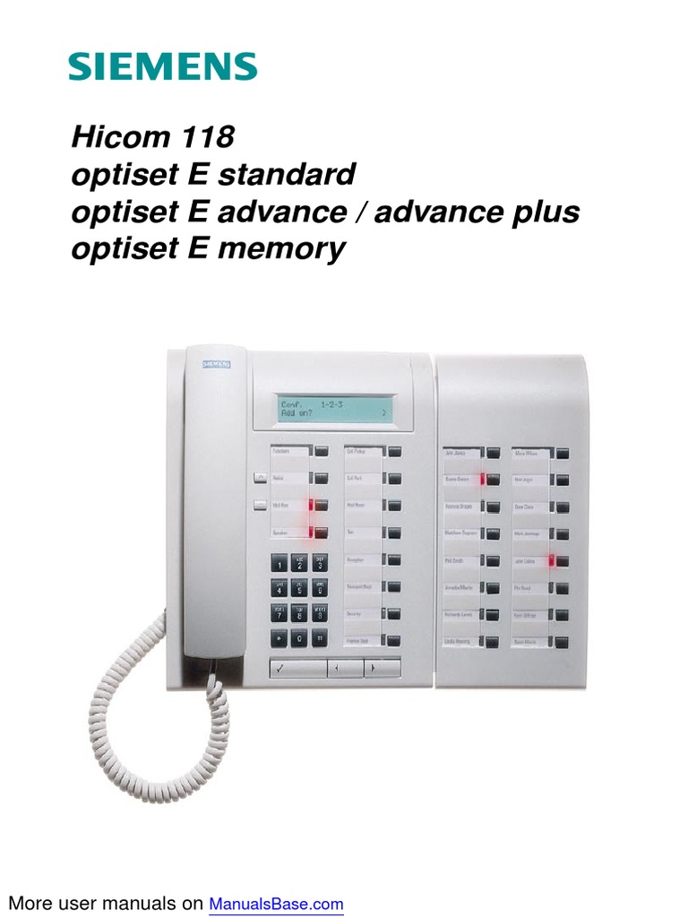 Siemens Telephone OPTISET E ADVANCE PLUS PDF | Download Free PDF ...