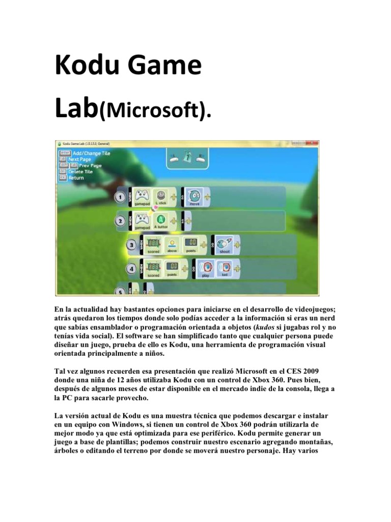 Kodu Game Lab | PDF | Xbox 360 | Microsoft Windows