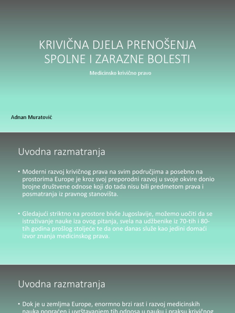 Medicinsko Krivično Pravo - Krivična Djela Prenošenja Slopne I Zarazne Bolesti | PDF