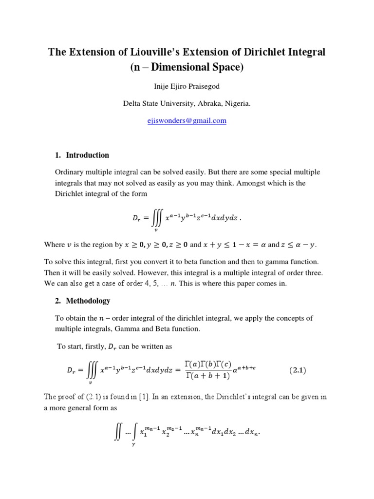 The Generalised Form of Liouville Dirichlet Integrals (In N-Dimensional Spaces | PDF ...