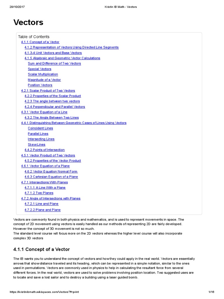 Kristin IB Math - Vectors | Download Free PDF | Euclidean Vector | Line ...