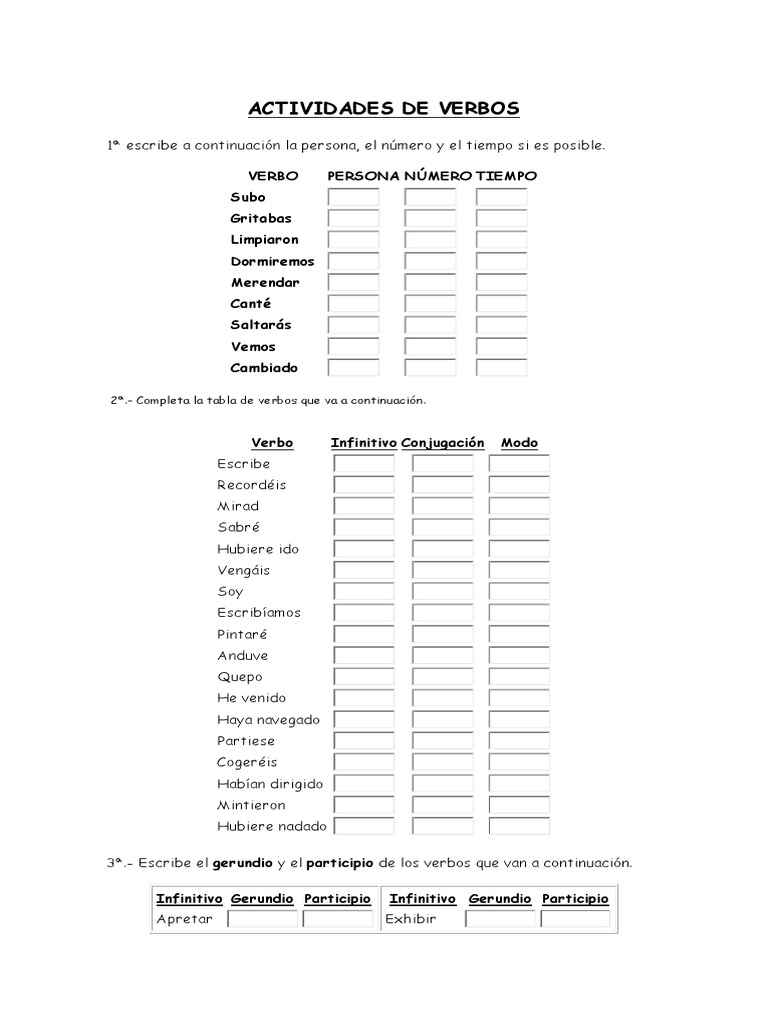 Actividades de Verbos | PDF | Verbo | Sintaxis
