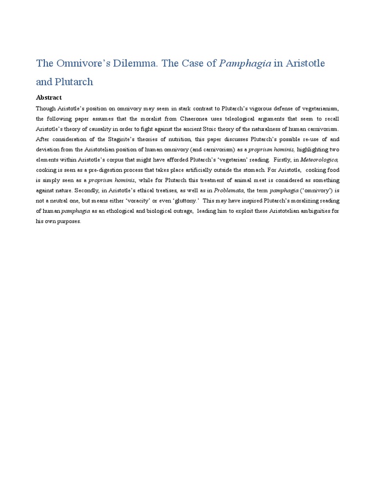 The Omnivore's Dilemma. The Case of Pamphagia in Aristotle and Plutarch ...