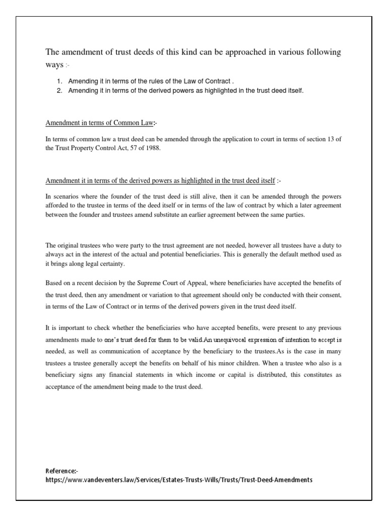 Amendment in Trust Deed | PDF | Deed Of Trust (Real Estate) | Real ...