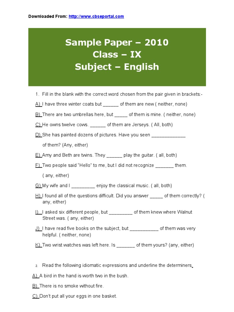 Sample Paper - 2010 Class - IX Subject - English: Downloaded From | PDF