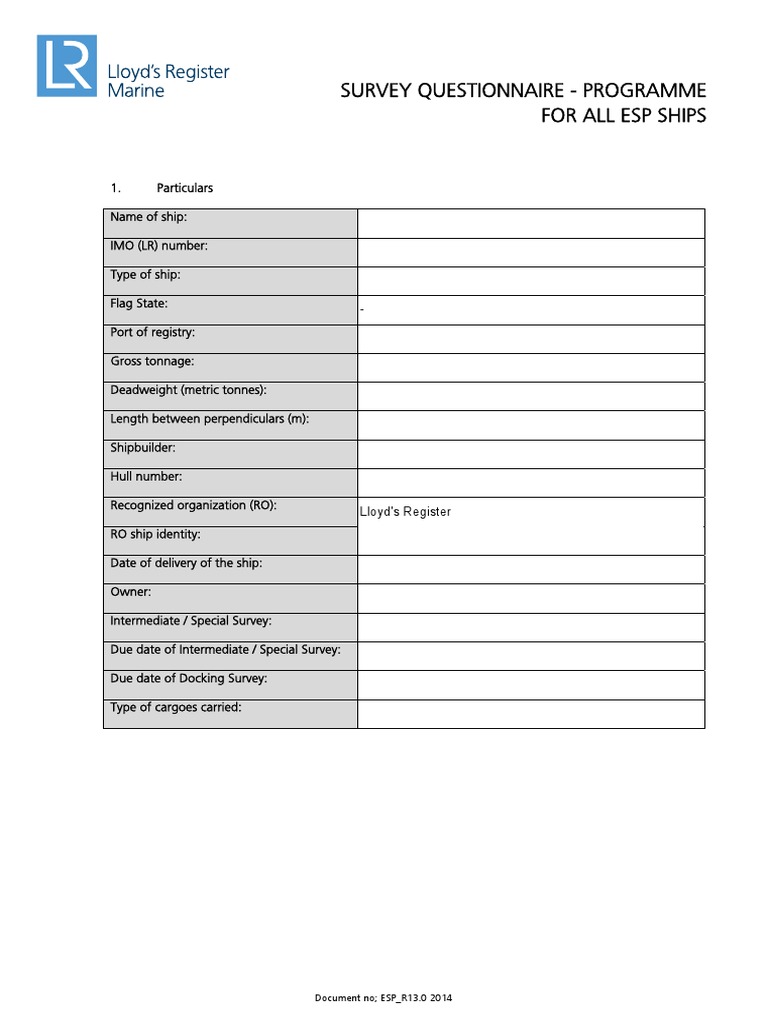 ESP Survey Programme Fillable PDF.0 R5.0.1 | PDF | Ships | Deck (Ship)