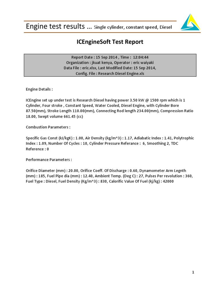 Engine Test Results | PDF | Diesel Engine | Cylinder (Engine)