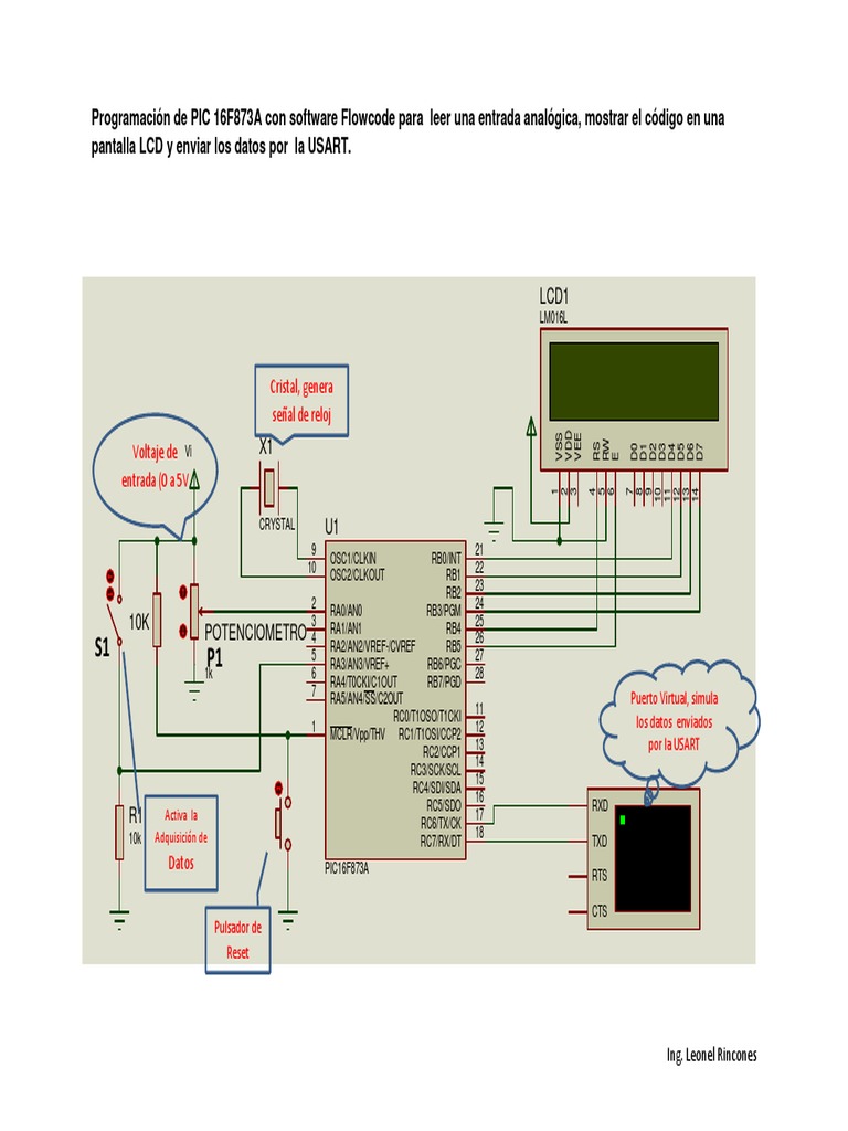 Programación de PIC 16F873A Con Software Flowcode para Leer Una Entrada Analógica | PDF ...