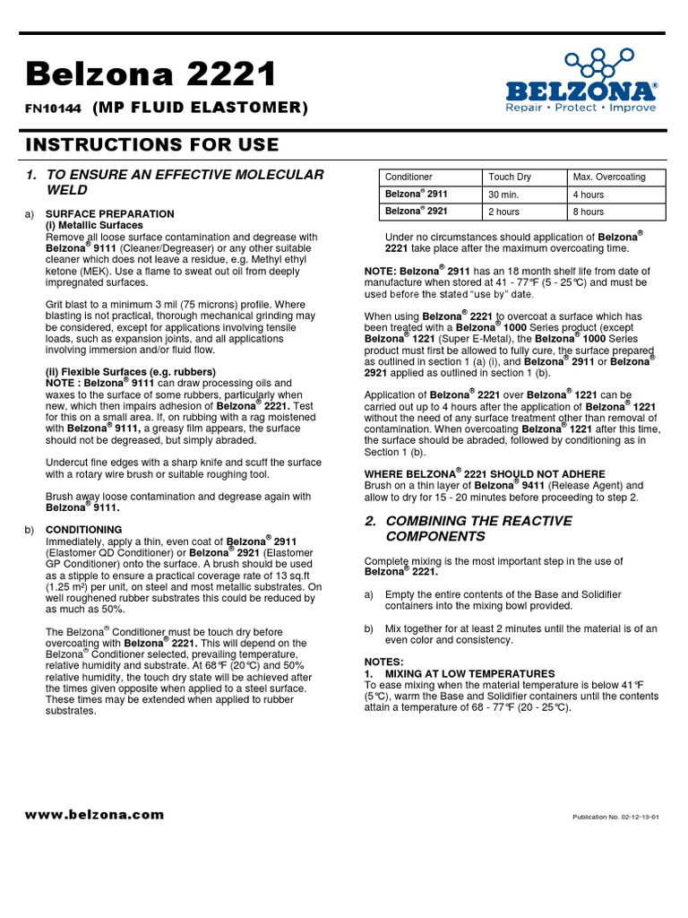 Belzona Fluid Elastomer | PDF | Humidity | Solvent