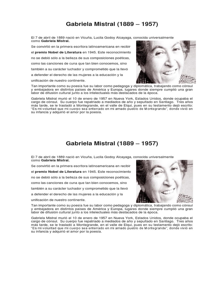 Gabriela Mistral Biografia | PDF | Poesía