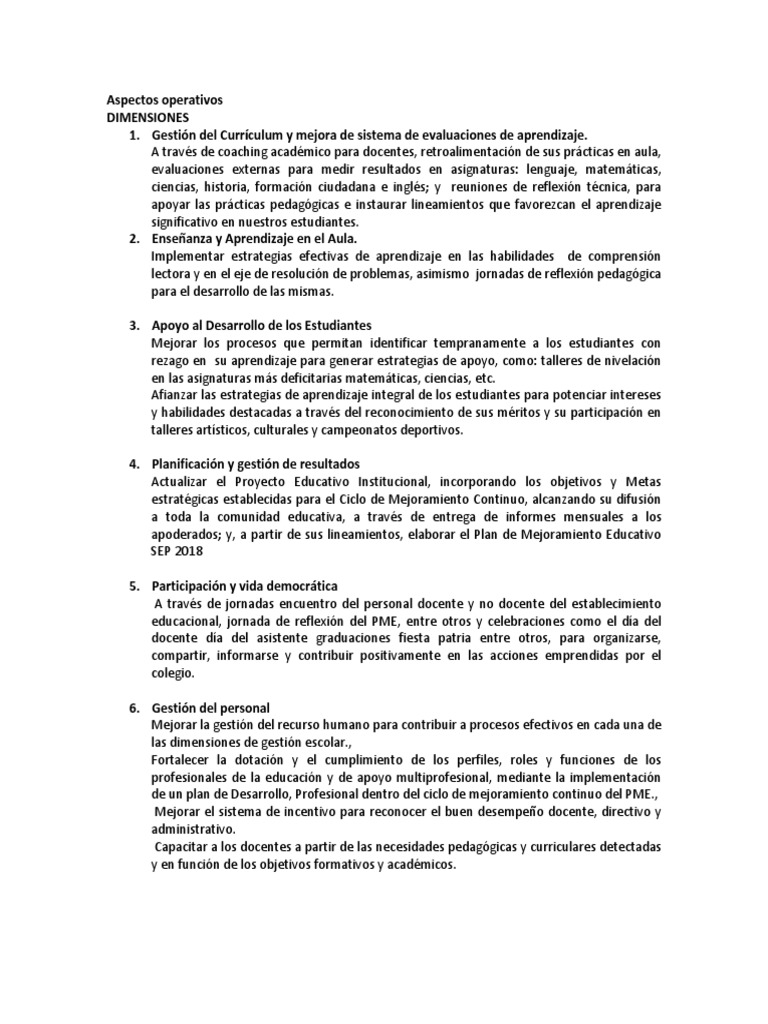 Aspectos Operativos COLEGIO JESPALUI | PDF | Maestros | Pedagogía