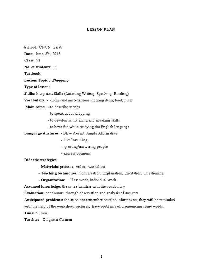 Lesson Plan: Clothes and Miscellaneous Shopping Items, Food, Prices ...