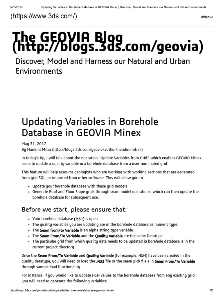 Updating Variables In Borehole Database In Geovia Minex Pdf Variable Computer Science