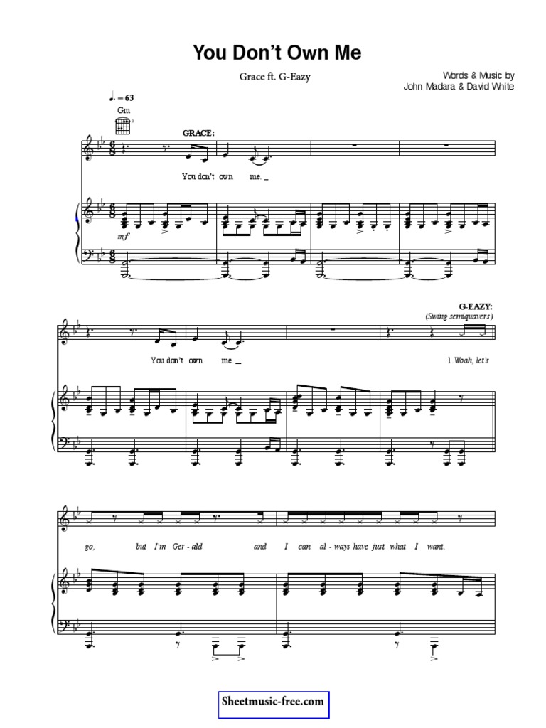 You Dont Own Me Sheet Music Grace FT G Eazy (SheetMusic Free - Com) | PDF