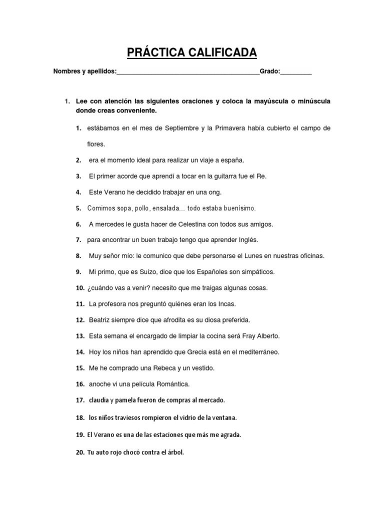 Práctica Calificada. Uso de Mayusculas | PDF