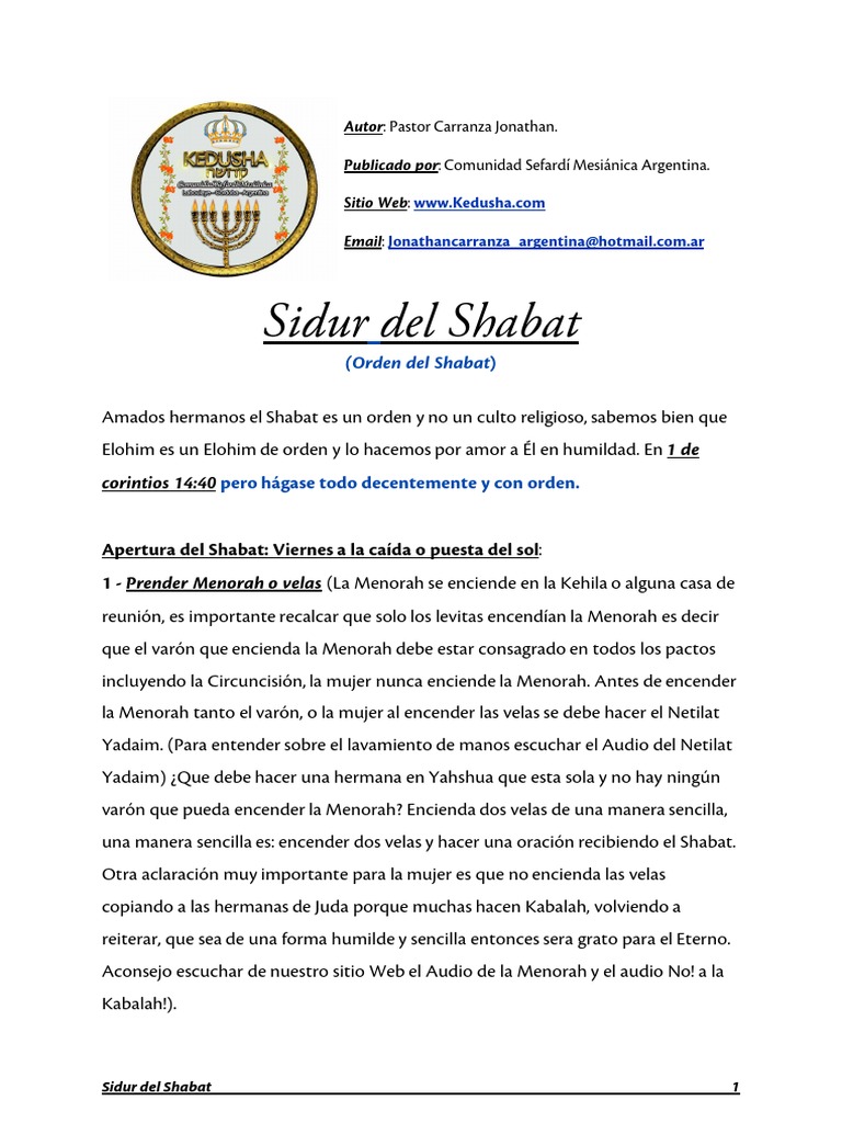 Sidur Del Shabat | PDF | Shabat | Yahvé