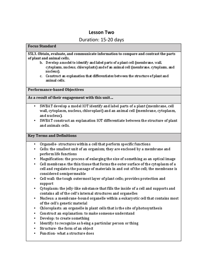 Cells Lesson 2 | PDF | Cytoplasm | Cell (Biology)