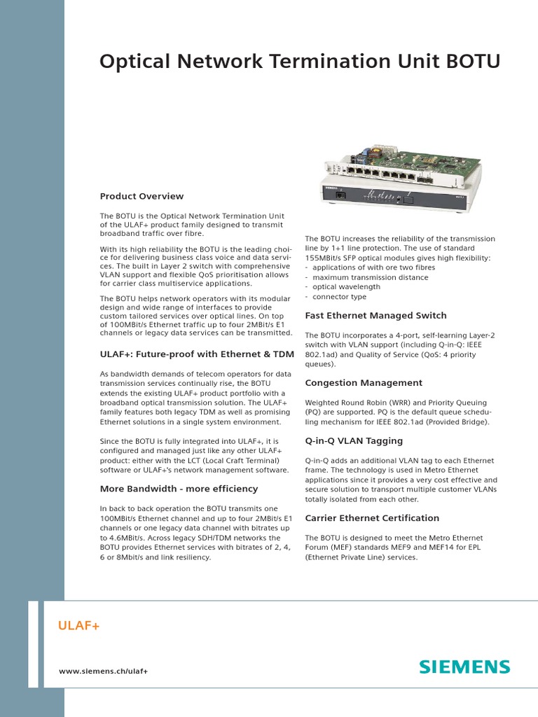Optical Network Termination Unit BOTU: Product Overview | PDF | Quality ...