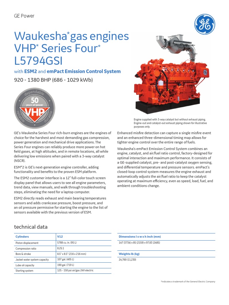Waukesha Vhp l5794gsi Product Sheet | Engines | Control Theory