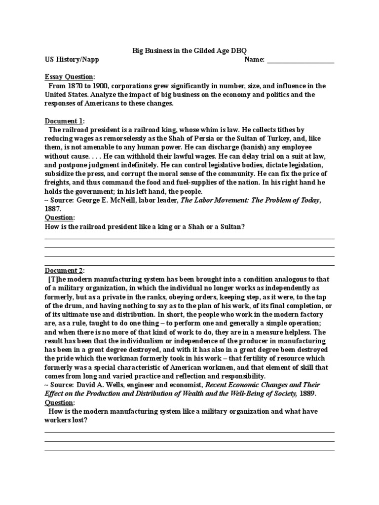 DBQ Big Business in The Gilded Age | Download Free PDF | Standard Oil ...