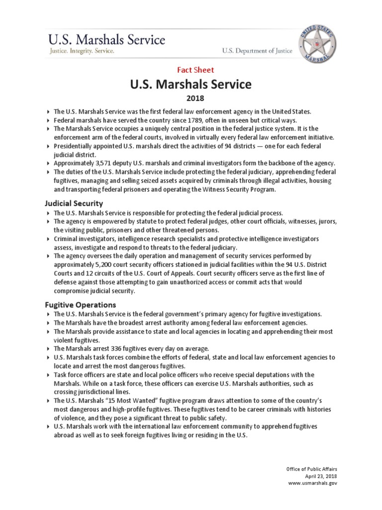 U.S. Marshals Service: Fact Sheet | PDF | United States Marshals ...