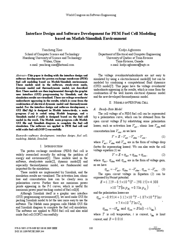Interface Design and Software Development For PEM Fuel Cell Modeling ...