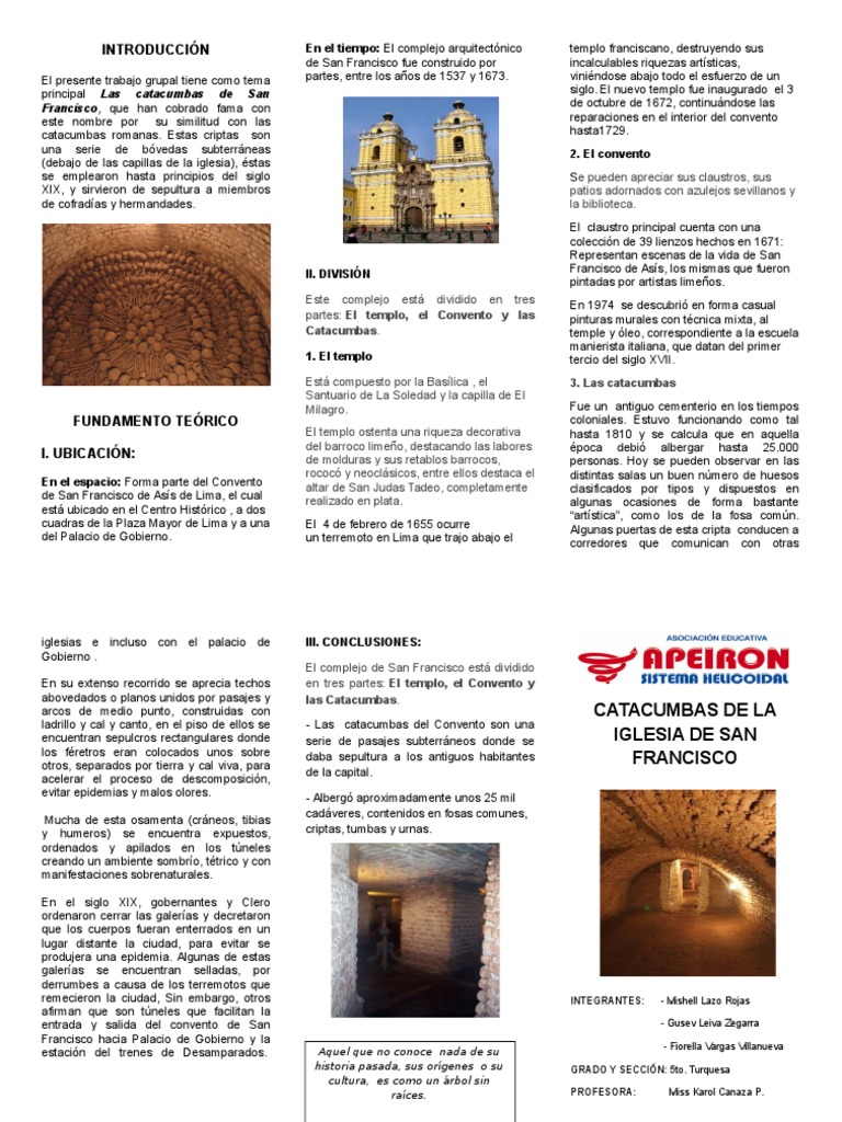 Triptico Catacumbas de San Francisco | PDF | Iglesia (edificio) | Lima