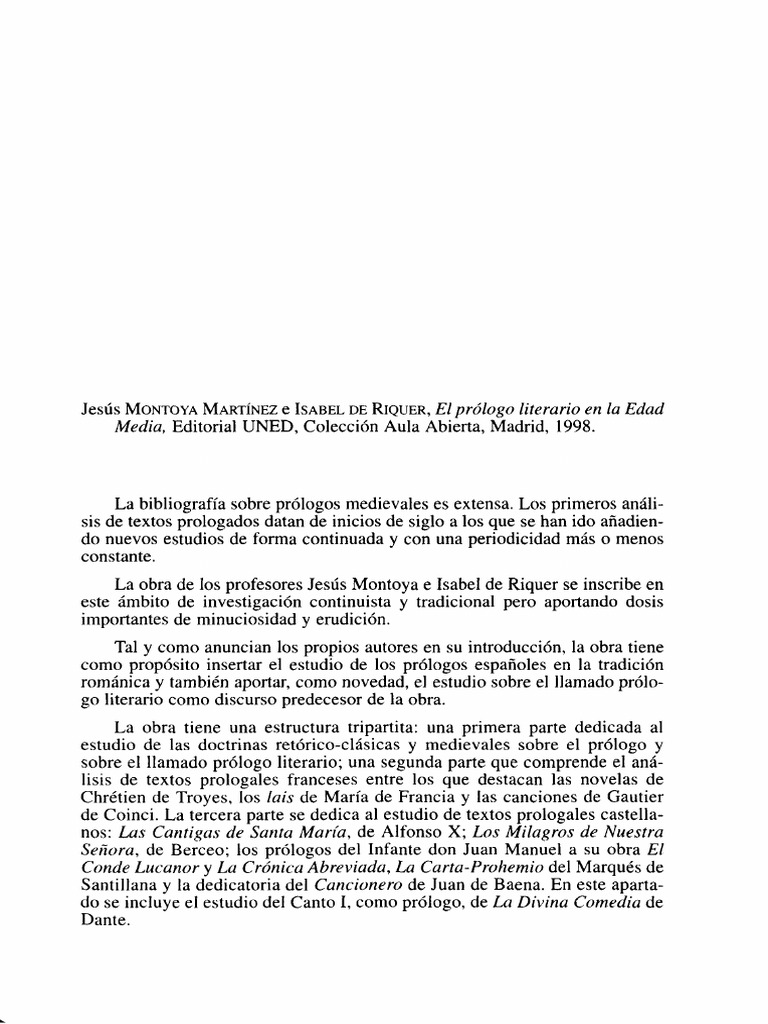 El Prologo Literario en La Edad Media | PDF | Retórica | Dante Alighieri