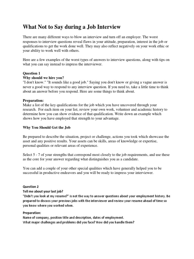 What Not To Say During A Job Interview | PDF | Job Interview | Interview