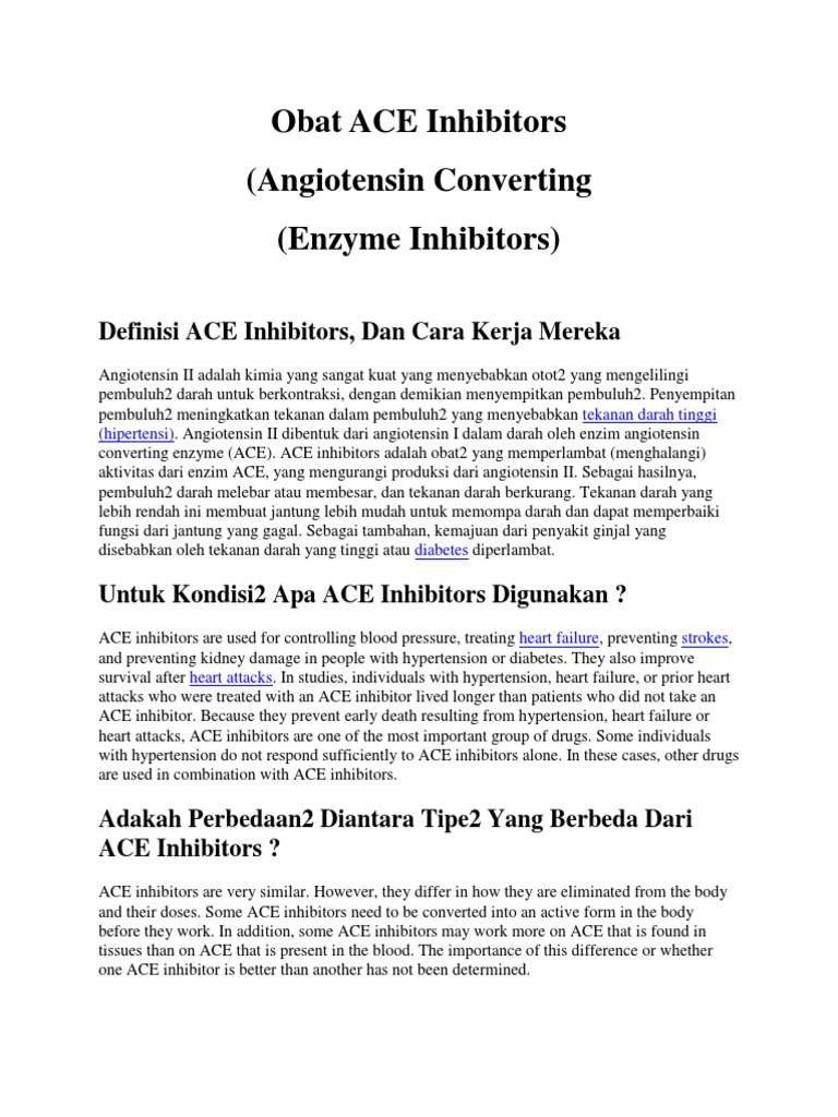Obat ACE Inhibitors (Angiotensin Converting (Enzyme Inhibitors) | PDF ...