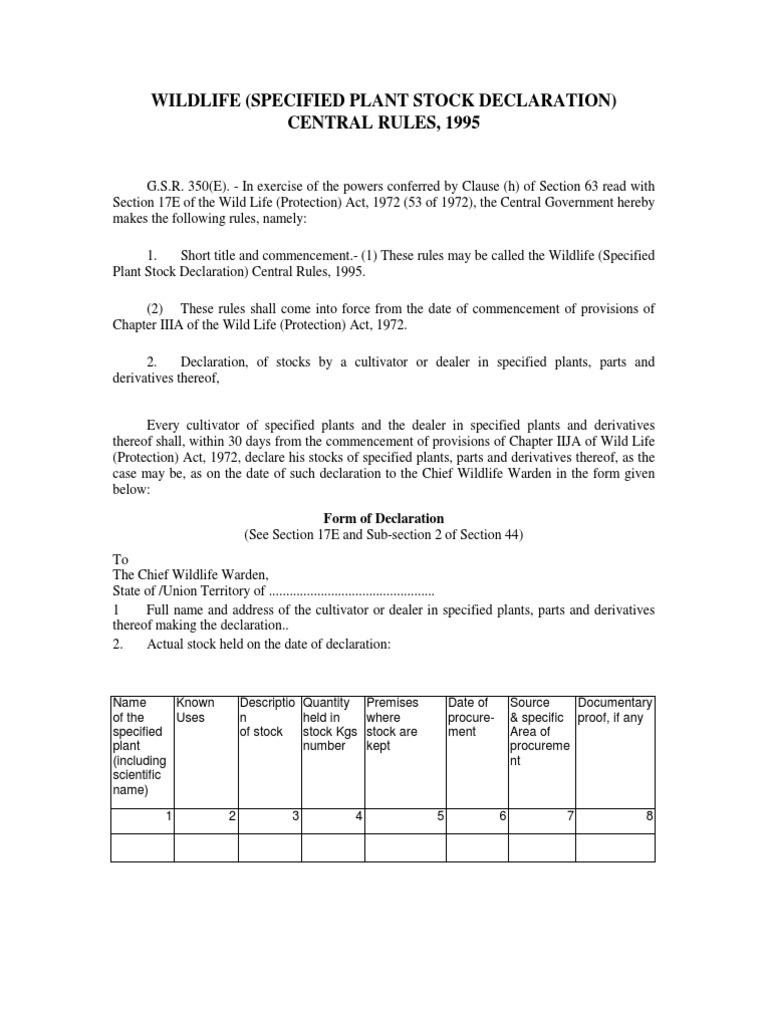Specified Plant Stock Declaration Rules | PDF | Official Documents ...