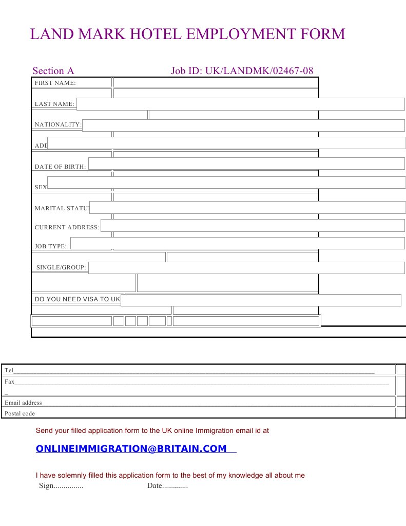 Land Mark Hotel Job Application Form | PDF | Law