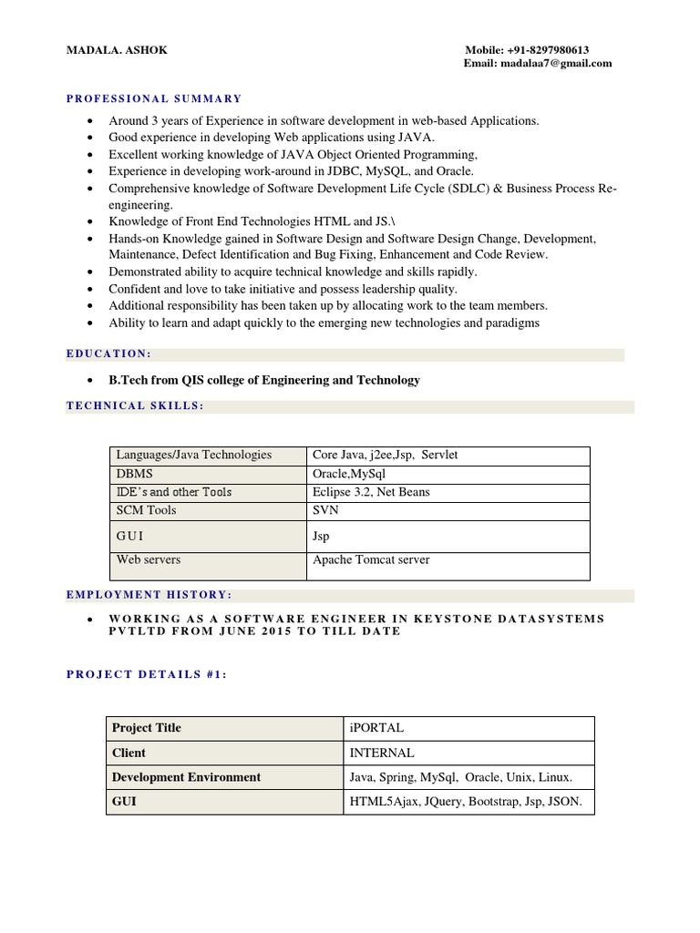 Java Developer With 3 Years Of Experience Seeking New Opportunities Pdf Java Programming