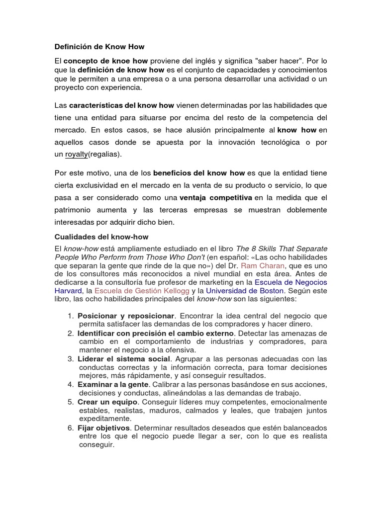 Definición y habilidades del Know How | PDF | Saber como | Marketing