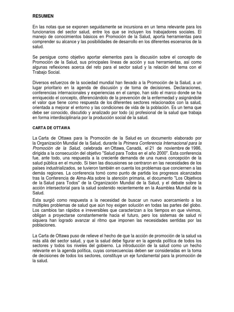 Carta Ottawa | PDF | Promoción de la salud | Bienestar