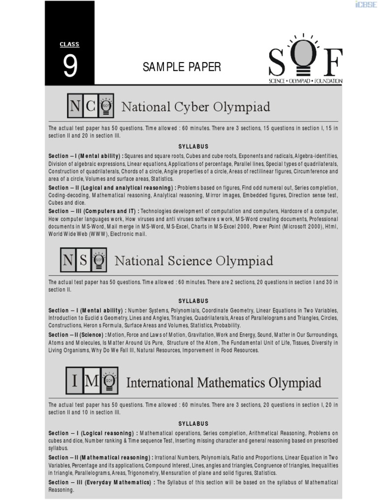 National Cyber Olympiad: Sample Paper | PDF