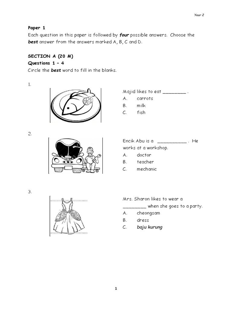 Year 2 Exam Paper - Sections Covering a Variety of Topics Including ...