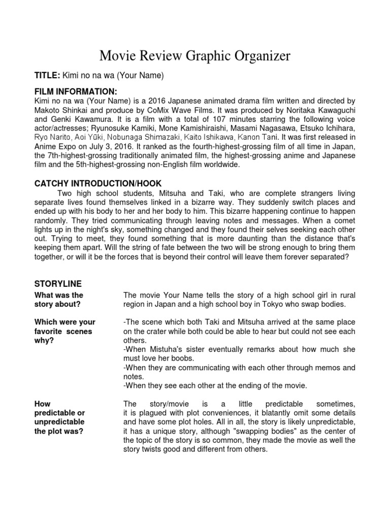 Movie Review Graphic Organizer | PDF | Leisure